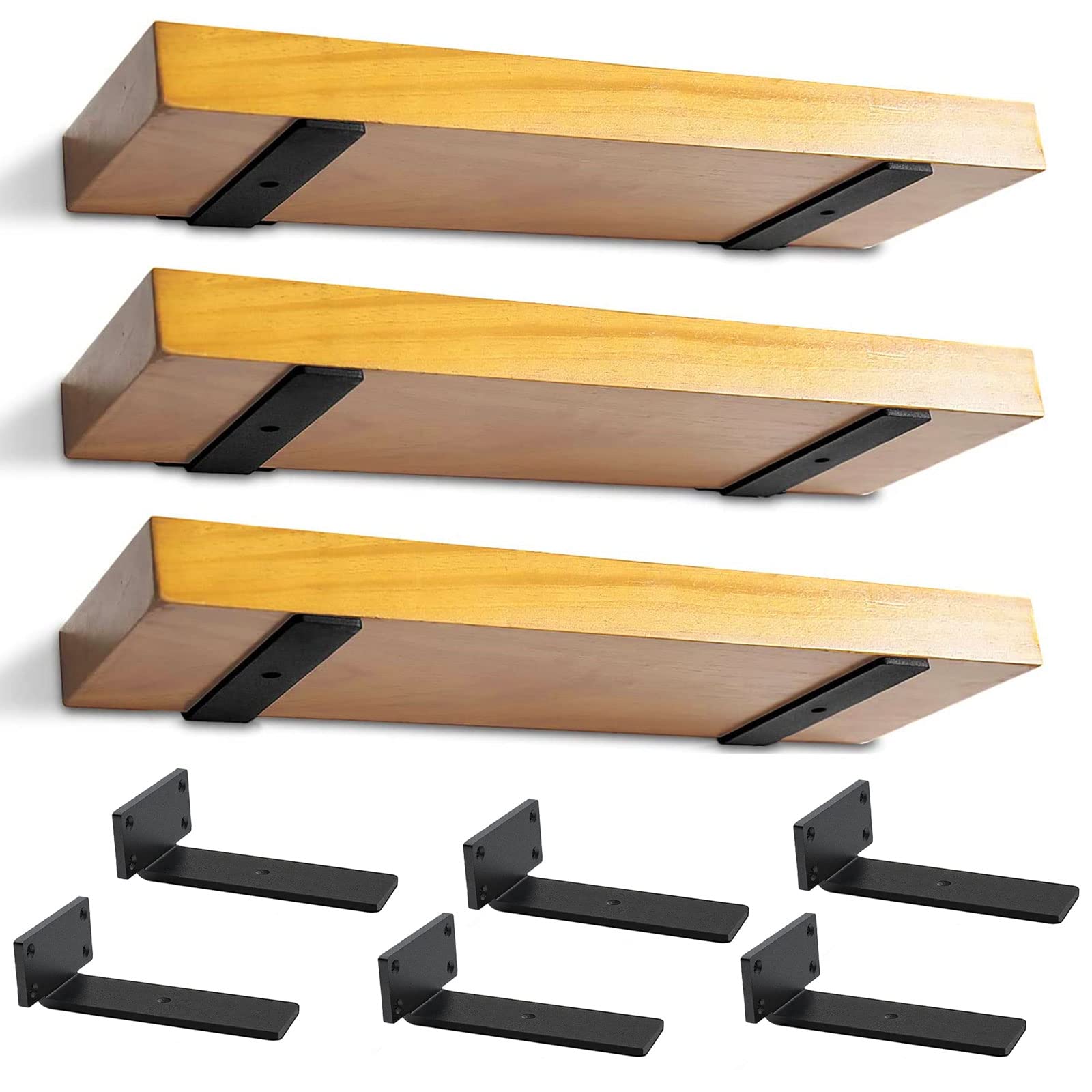 Heavy Duty Floating Shelf Brackets - 1/5 Inch Thick Industrial Black Metal L Brackets, Premium Solid Steel Shelf Supports for Shelves - 5 Inch Heavy Floating Shelves Hardware (6Pcs)