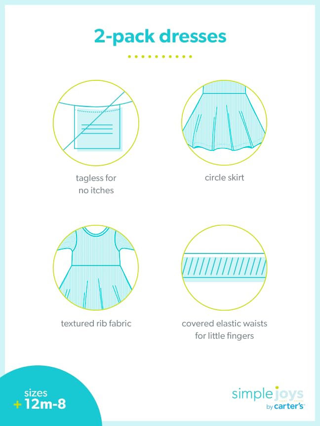 Simple Joys by Carter's Girls' Toddler 2-Pack Stretch Rib Dresses, Brown Animal Print/Dusty Blue, 7