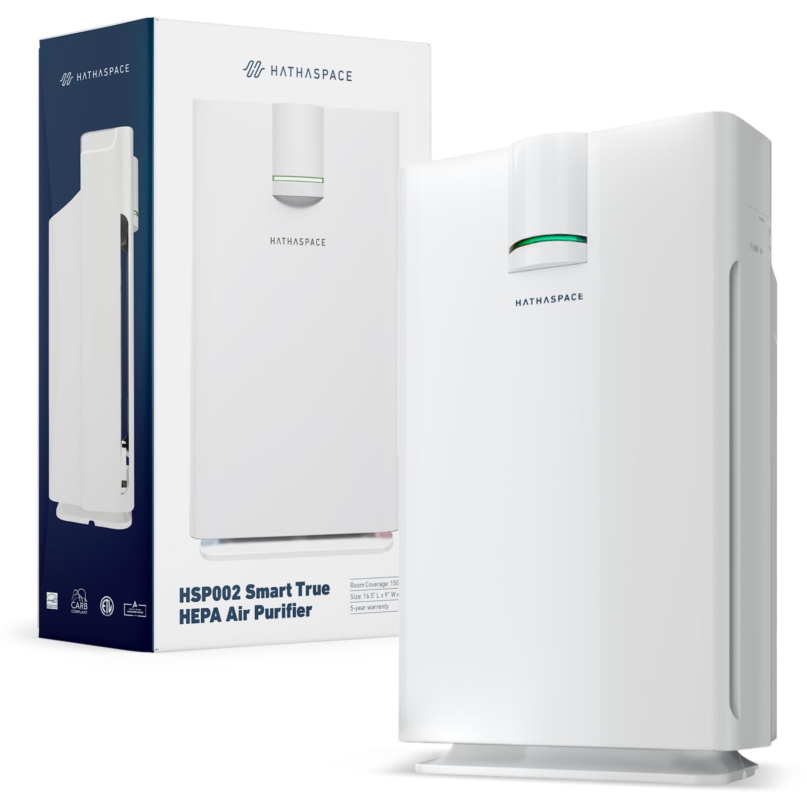 HATHASPACE Smart Air Purifier 2.0 for Home Large Room with True HEPA Air Filter for Allergens, Pets, Smoke, Removes 99.9% of Dust, Mold, Pet Dander, Odors, Pollen - HSP002, 1500 Sq. Ft. Coverage