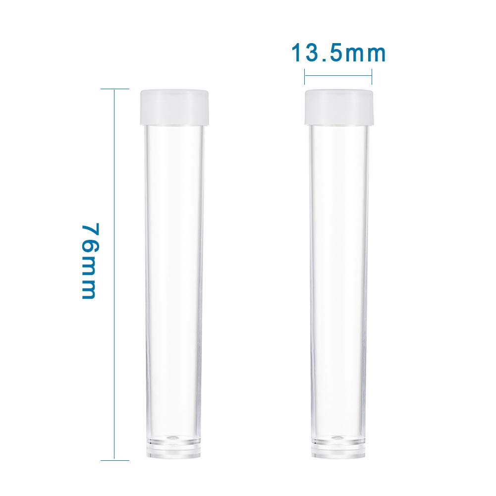 Craftdady 200Pcs Clear Plastic Tube Bead Containers Transparent Storage Test Tubes with Caps 2.99x0.53" (76x13.5mm)