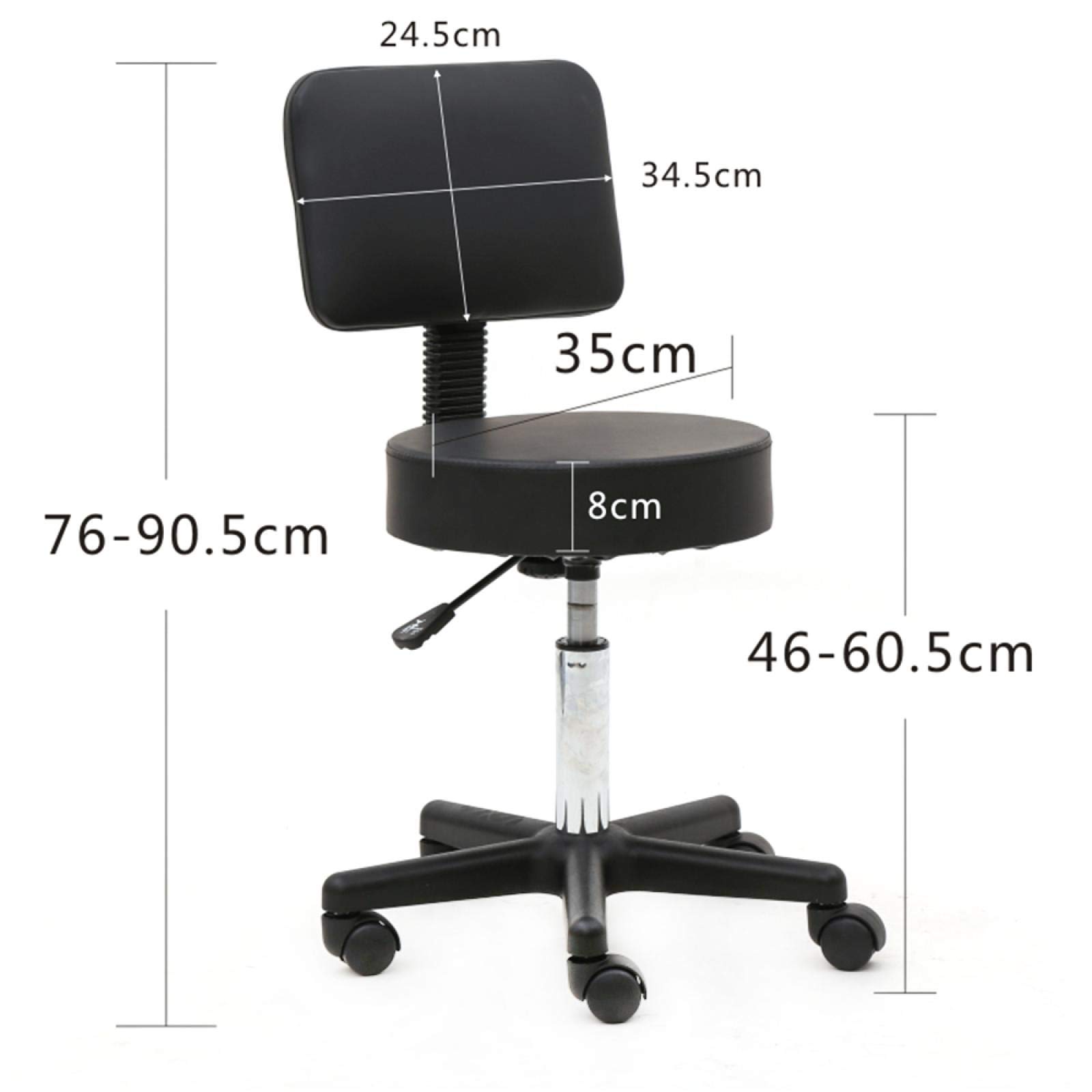 Black PU Leather Round Stool Plastic Flat Foot bar Stool with backrest,Adjustable Hydraulic Rolling Stool, Spa Drafting Salon Tattoo Work Office Massage Stools Swivel Task Chair