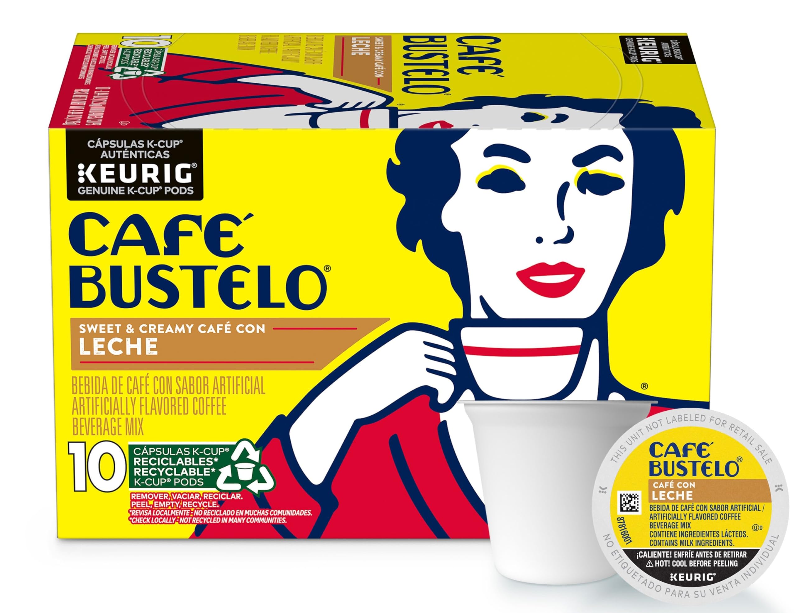 Café Bustelo Café con Leche Flavored Espresso Style Coffee, 10 Keurig K-Cup Pods