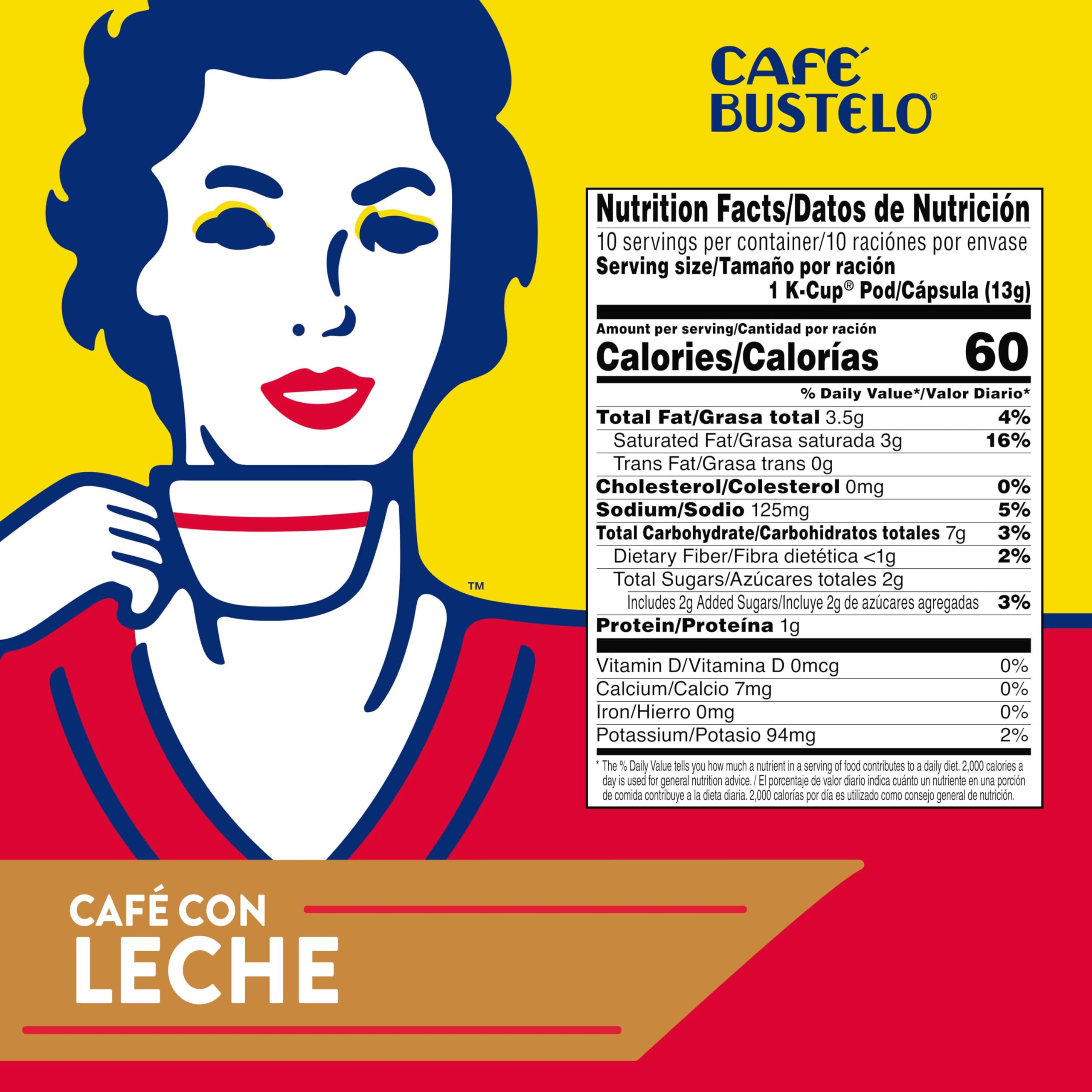 Café Bustelo Café con Leche Flavored Espresso Style Coffee, 10 Keurig K-Cup Pods