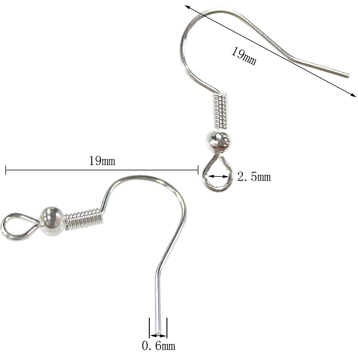 120pcs Earring Hooks with Ball and Coil, Hypo Allergenic Plated Silver Ear Wires with Transparent Storage Box, for DIY Jewelry Making