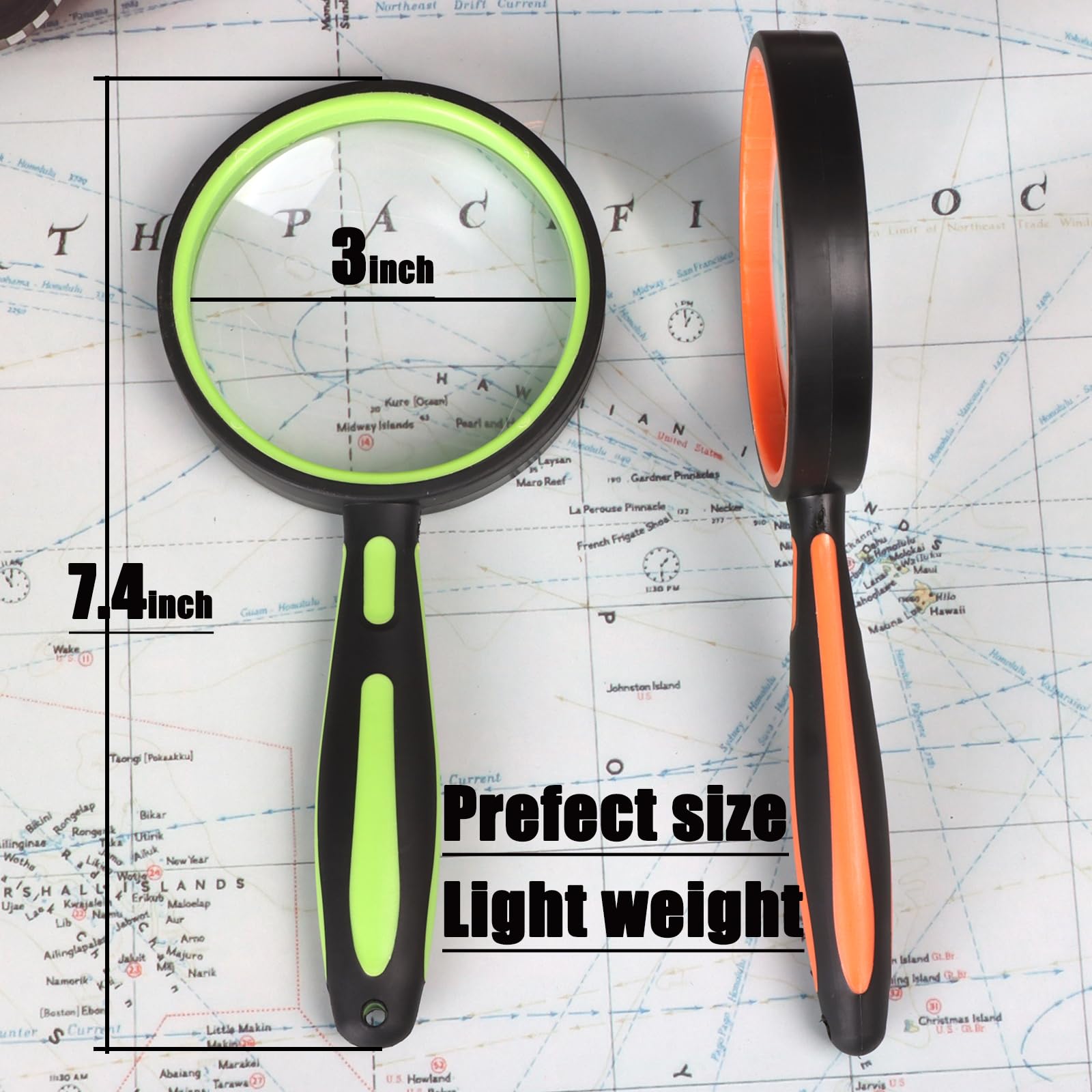 Ocim 2 Pack 75mm 10X Magnifying Glass, Kids Magnifying Glass,Magnifier with Non-Slip Rubber Handle for Seniors Reading and Kids Nature Exploration