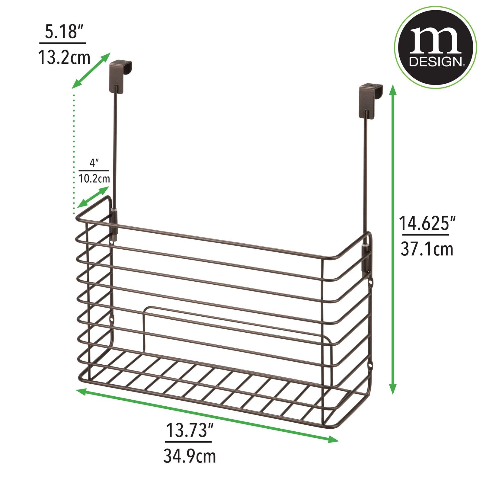 mDesign Metal Wire Kitchen Bakeware Organizer Basket - Hang Over Cabinet Door - Storage for Baking Sheets, Cupcake Tins, Cutting Boards, Foil, or Plastic Wrap - Concerto Collection - Bronze