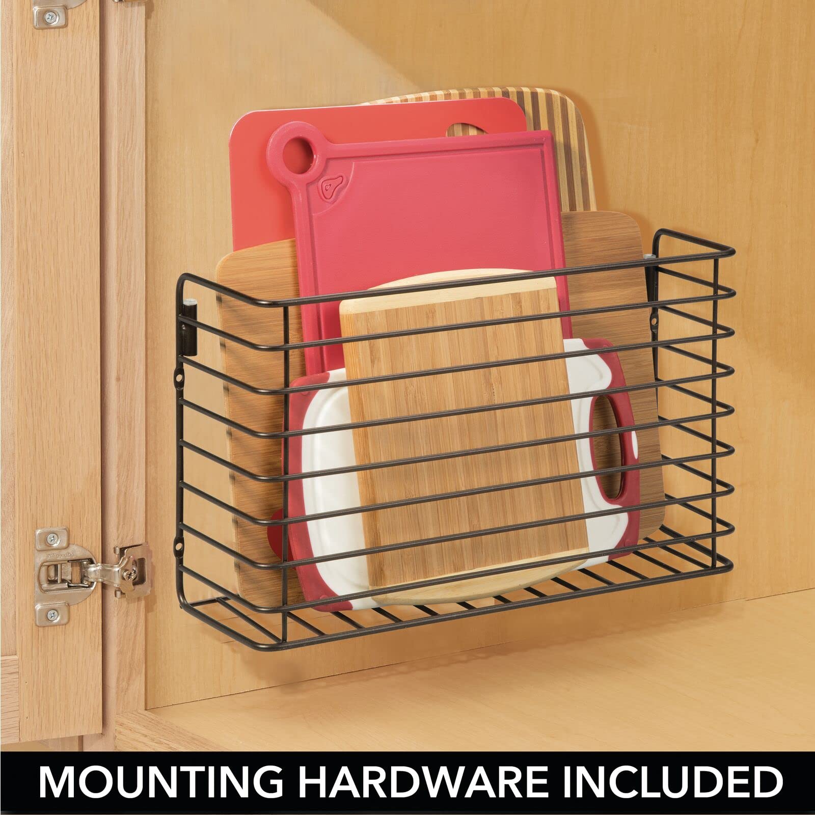 mDesign Metal Wire Kitchen Bakeware Organizer Basket - Hang Over Cabinet Door - Storage for Baking Sheets, Cupcake Tins, Cutting Boards, Foil, or Plastic Wrap - Concerto Collection - Bronze