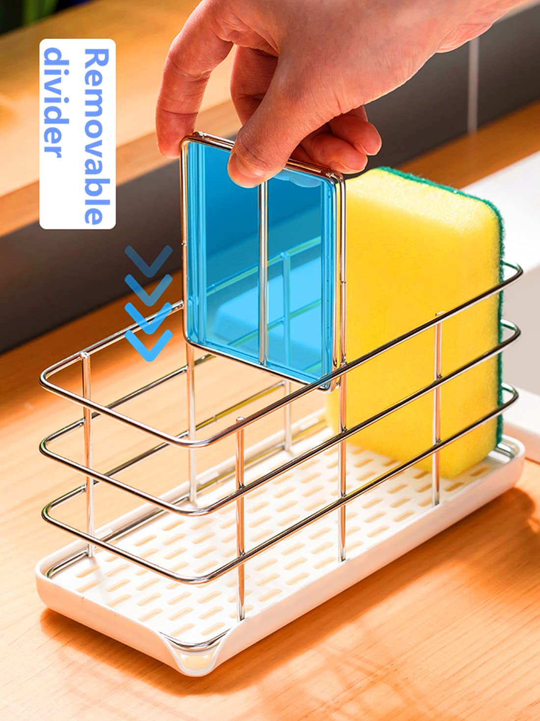 PFCTRJR Steel Kitchen Sponge Holder,Kitchen Sink Organizer Sink Caddy, Dish Brush Soap Holder Kitchen Sink Counter (Black)