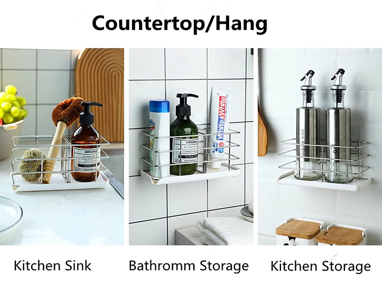 PFCTRJR Steel Kitchen Sponge Holder,Kitchen Sink Organizer Sink Caddy, Dish Brush Soap Holder Kitchen Sink Counter (Black)