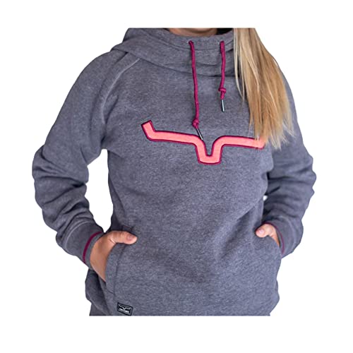 Kimes Ranch Women's Two Scoops Logo Casual Pullover Cowl-Neck Draw-String Long Sleeve Fleece Hoody, Charcoal, Large