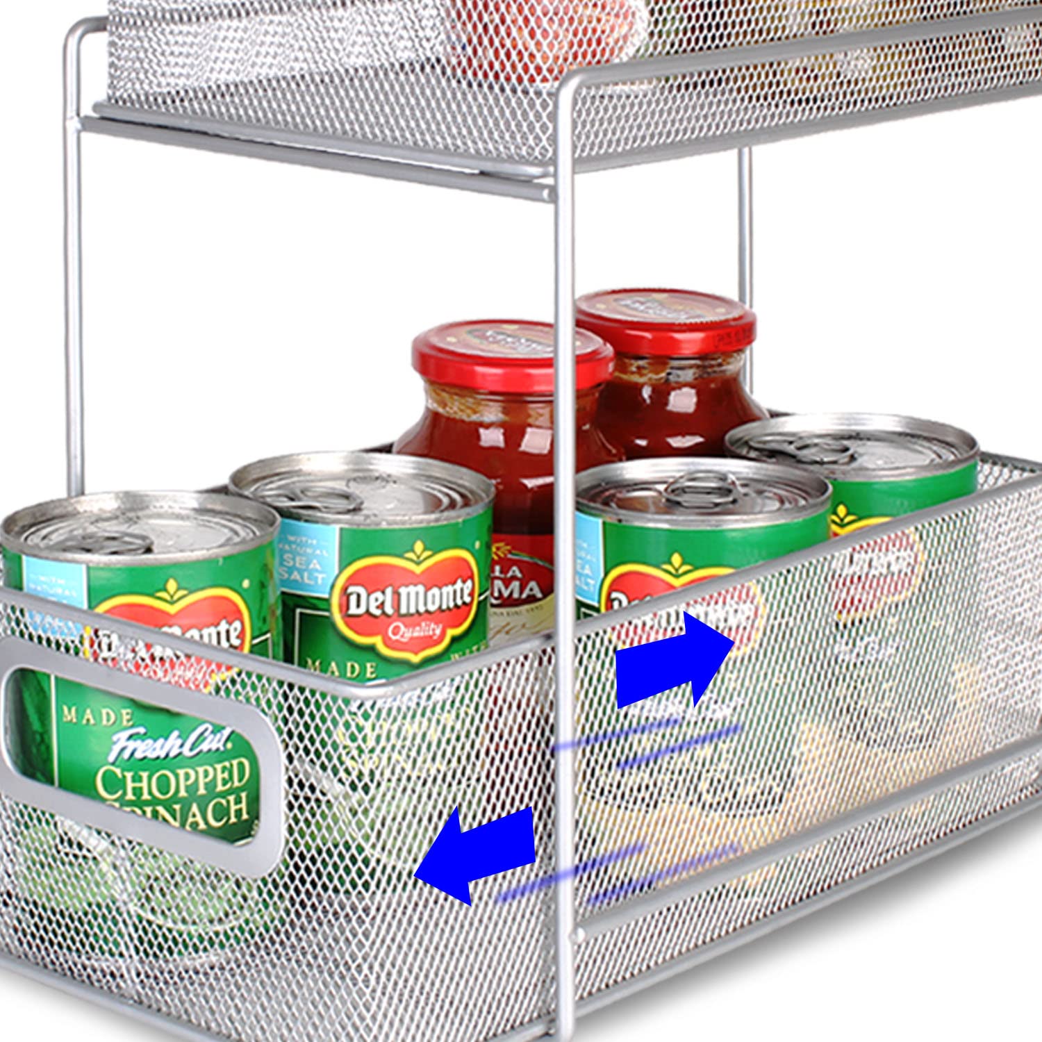 Artestia Under Sink Organizers and Storage Pull Out Drawers 2 Tiers Mesh Sliding Bathroom Cabinet Organizers Baskets Multipurpose Storage Shelf for Bathroom Kitchen, Silver