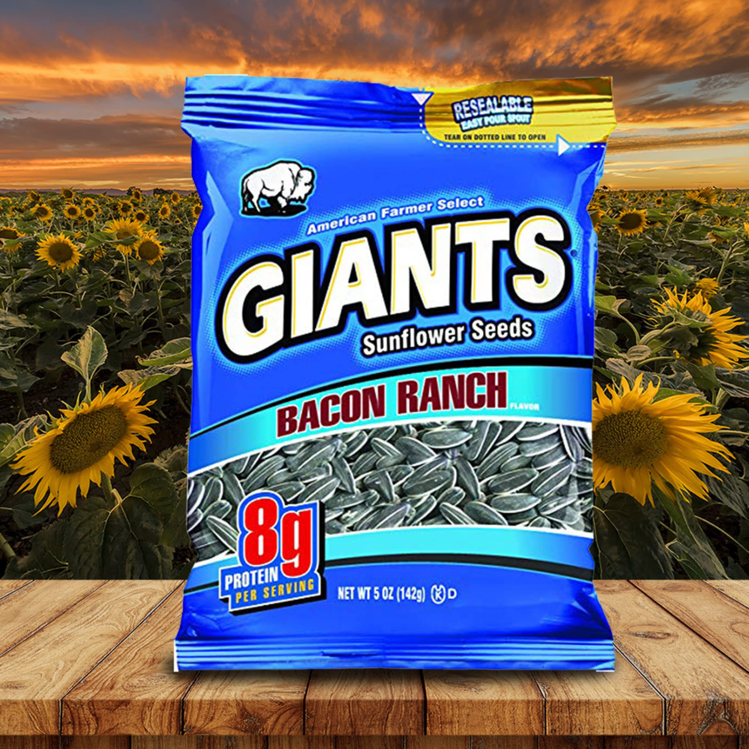 Giants Bacon Ranch Sunflower Seeds, 5 oz Resealable Bag (Pack of 3) with By The Cup Bag Clip