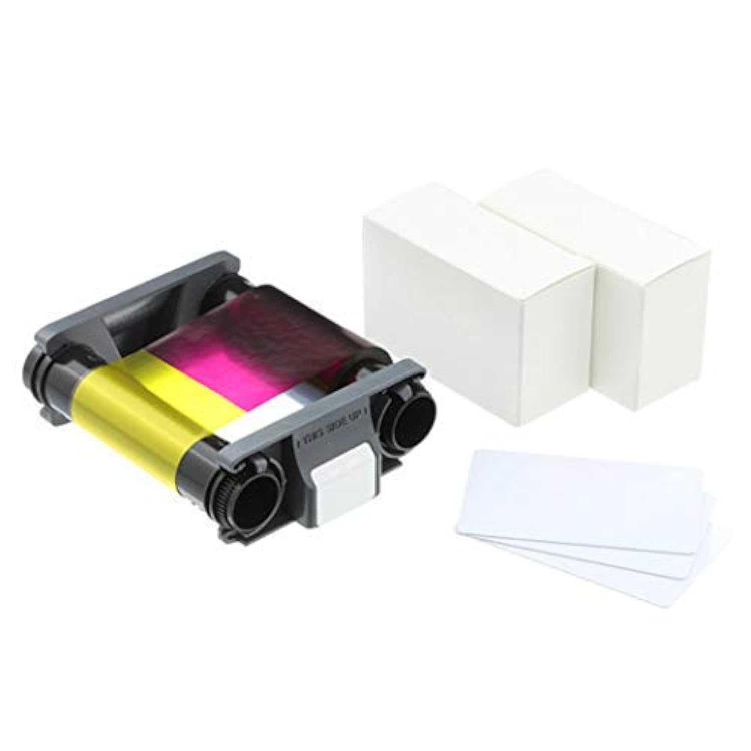 Evolis Badgy 100-200 Color Ribbon YMCKO - CBGP0001C - 100 Prints with Bodno Premium CR80 30 Mil Graphic Quality PVC Cards - Qty 100