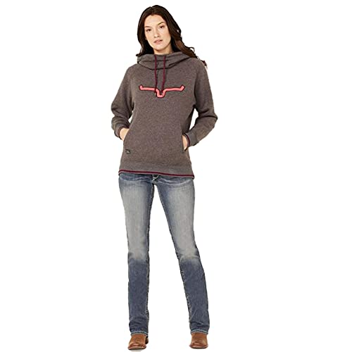 Kimes Ranch Women's Two Scoops Logo Casual Pullover Cowl-Neck Draw-String Long Sleeve Fleece Hoody, Charcoal, Large