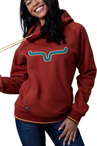 Kimes Ranch Women's Two Scoops Logo Casual Pullover Cowl-Neck Draw-String Long Sleeve Fleece Hoody, Charcoal, Large