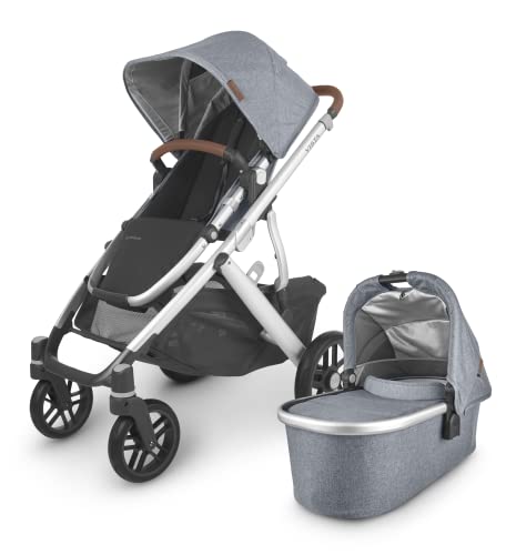 Vista V2 Stroller - Gregory (Blue Melange/Silver/Saddle Leather)+ Travel Bag for Vista, Vista V2, Cruz, Cruz V2)