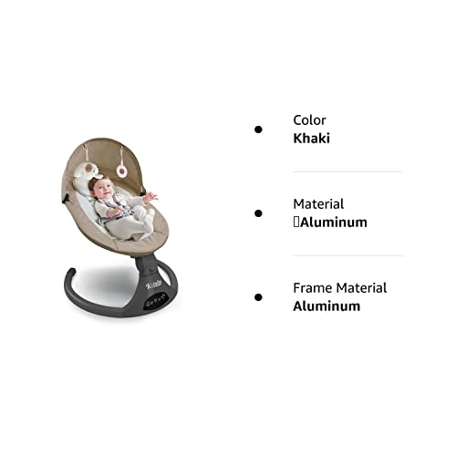 Bluetooth Baby Swing for Infants, 5 Speed Bluetooth Baby Bouncer Music Speaker with 12 Preset Lullabies, Remote Control Indoor Baby Rocker with Touch Screen Chair for 5-20 lb, 0-9 Months (Khaki)