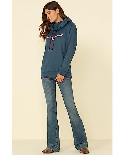 Kimes Ranch Women's Two Scoops Logo Casual Pullover Cowl-Neck Draw-String Long Sleeve Fleece Hoody, Charcoal, Large