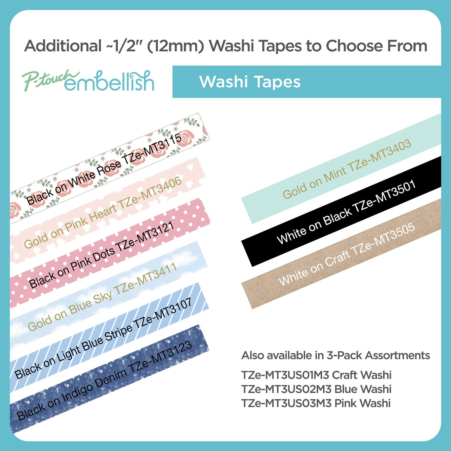 Brother P-touch Embellish Gold Print on White Satin Ribbon TZER234 – ~½” Wide x ~13.1’ Long for use with P-touch Embellish Ribbon & Tape Printer
