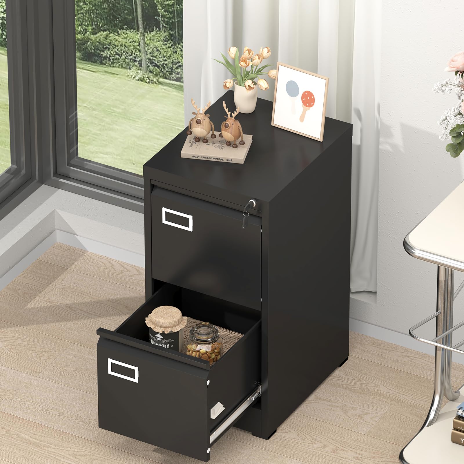 GREATMEET 3 Drawer Mobile File Cabinet with Lock,Under Desk Drawer Metal Filing Cabinet for Legal/Letter Size,Fully Assembled Black