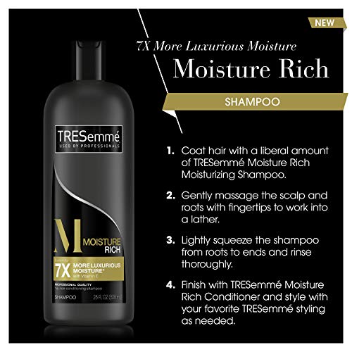 TRESemmé Shampoo for Dry Hair Moisture Rich Professional Quality Salon-Healthy Look and Shine Moisture Rich Formulated with Vitamin E and Biotin, 28 Fl Oz (Pack of 3)