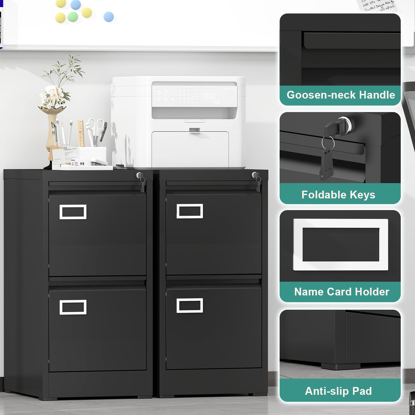 GREATMEET 3 Drawer Mobile File Cabinet with Lock,Under Desk Drawer Metal Filing Cabinet for Legal/Letter Size,Fully Assembled Black