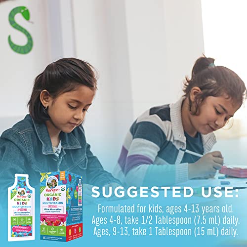 Multivitamin for Kids USDA Organic | Sugar Free Kids Multivitamin | Liquid Vitamins for Kids | Immune Support Supplement | Cognitive Health & Overall Wellness | Vegan | 14-0.5 Fl Oz Pouches
