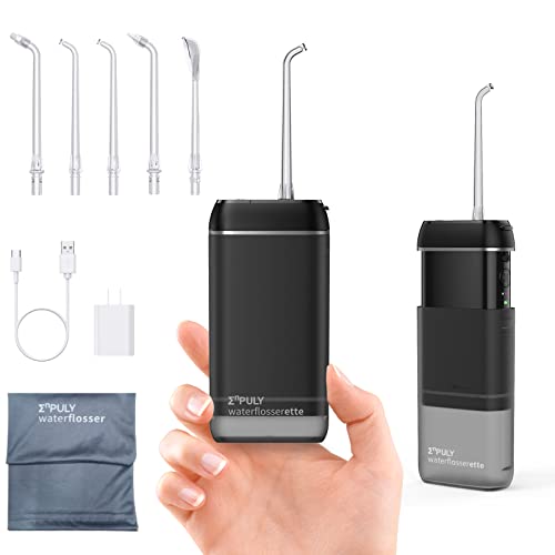 Water Flosser for Teeth, Enpuly Mini Portable Rechargeable Dental Oral Flossing Irrigator for Braces with 5 Jet Tips, 3 Modes & IPX8 Waterproof, for Travel & Home (Black)