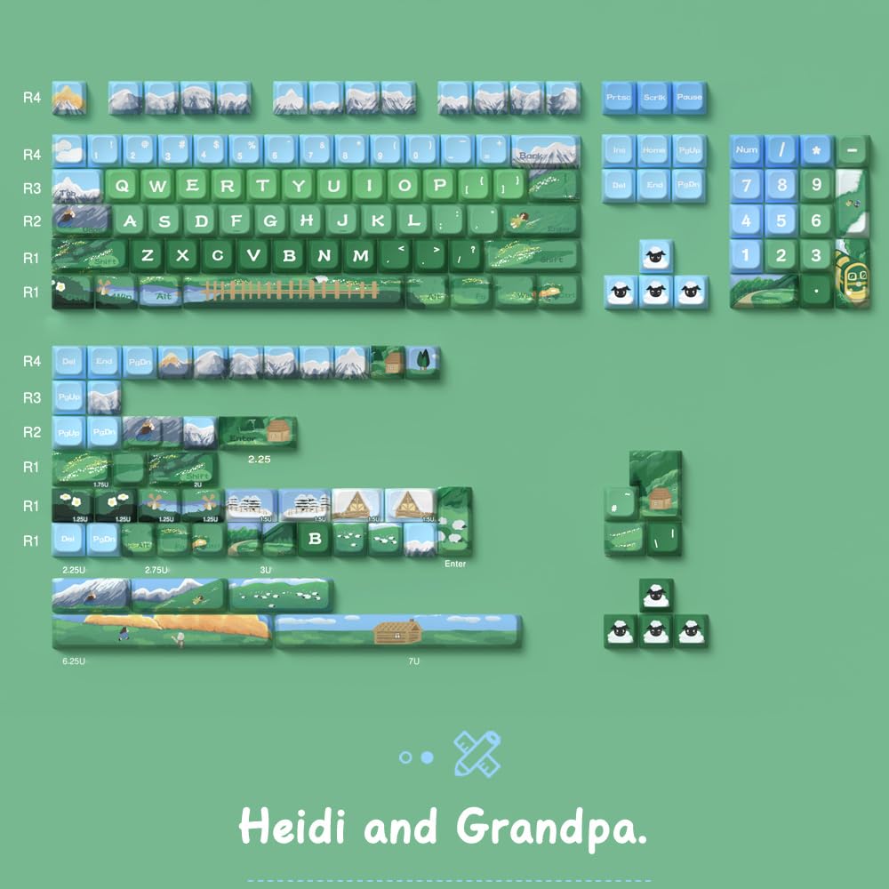 daixiahu Snow Mountain Ranc Theme keycaps 158 Key PBT keycaps MDA Custom keycap Set is Suitable for 61/87/104/108 Cherry MX Switch and Other Mechanical Keyboards (Snow Mountain Ranch)