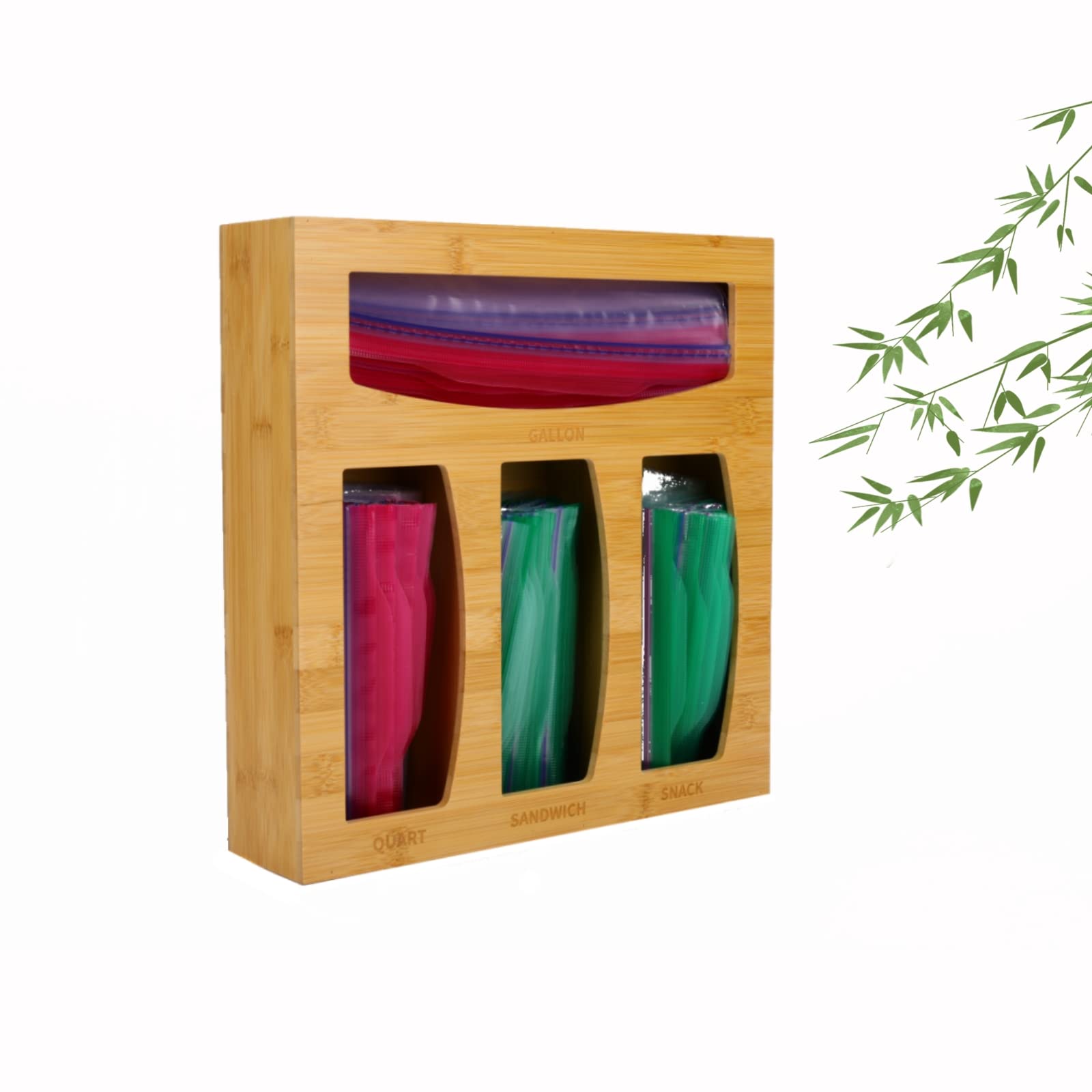 LINNY&SUN Ziplock Bag Storage Organizer for Kitchen Drawer,Bamboo Drawer Organizer for Gallon, Quart, Sandwich, Snack, Slider Bags, Compatible with Ziploc, Glad, Hefty（Drawer Organizer ）