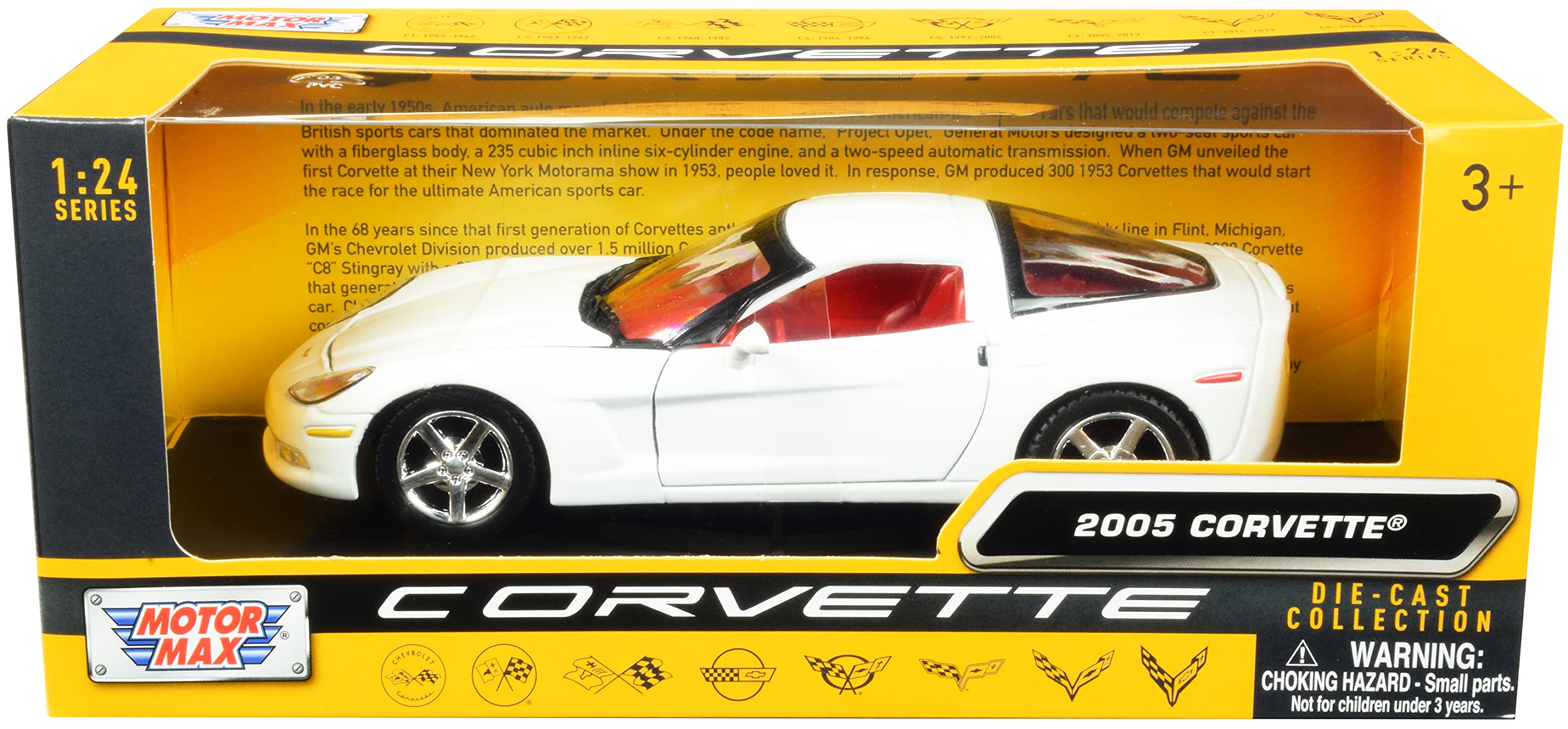 Motormax Toy 2005 Chevy Corvette C6 White with Red Interior History of Corvette Series 1/24 Diecast Model Car by Motormax 73270 73270w-rd 0