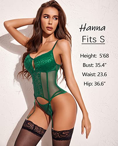 Avidlove Green Lingerie for Women Lace Lingerie Set with Garter Belt Lace Teddy Chemise Set