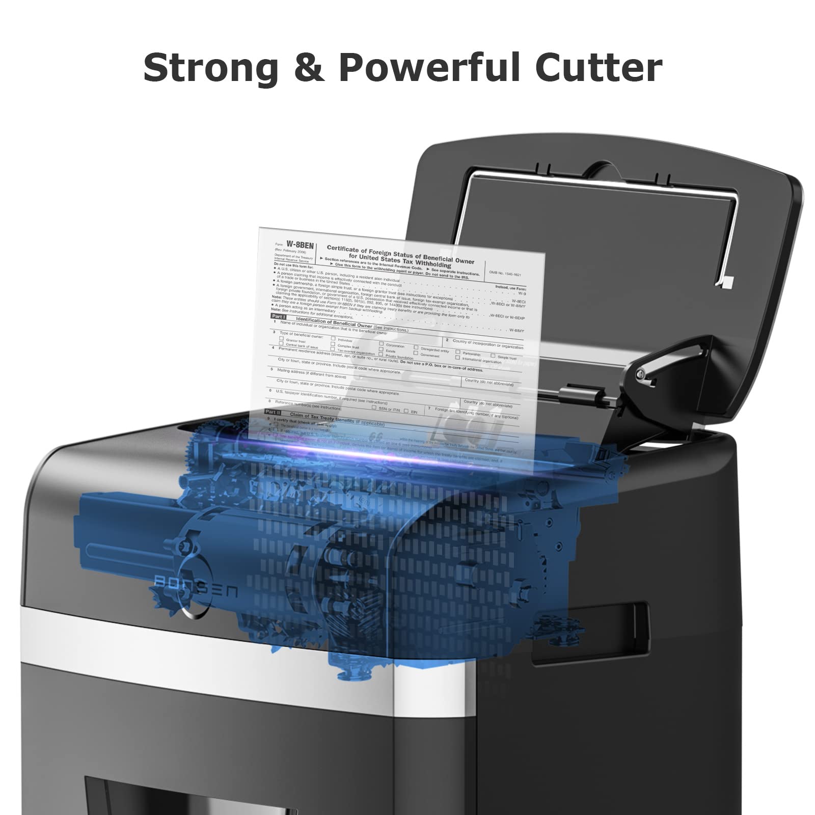 BONSEN 12-Sheet Crosscut Paper Shredder for Home Office, 52dB, P-4, Large 6-Gal Bin, 10-Min Non-Stop Running, Credit Card/Staple Shredder for Home