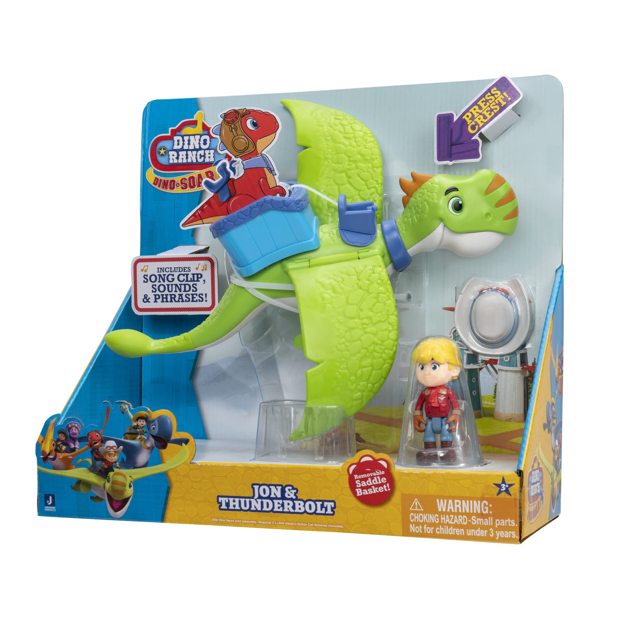Dino Ranch Jon and Thunderbolt - 3-Inch Jon Figure with 12-Inch Flying Dino Figure - Sounds - Toys for Kids - Ages 3+