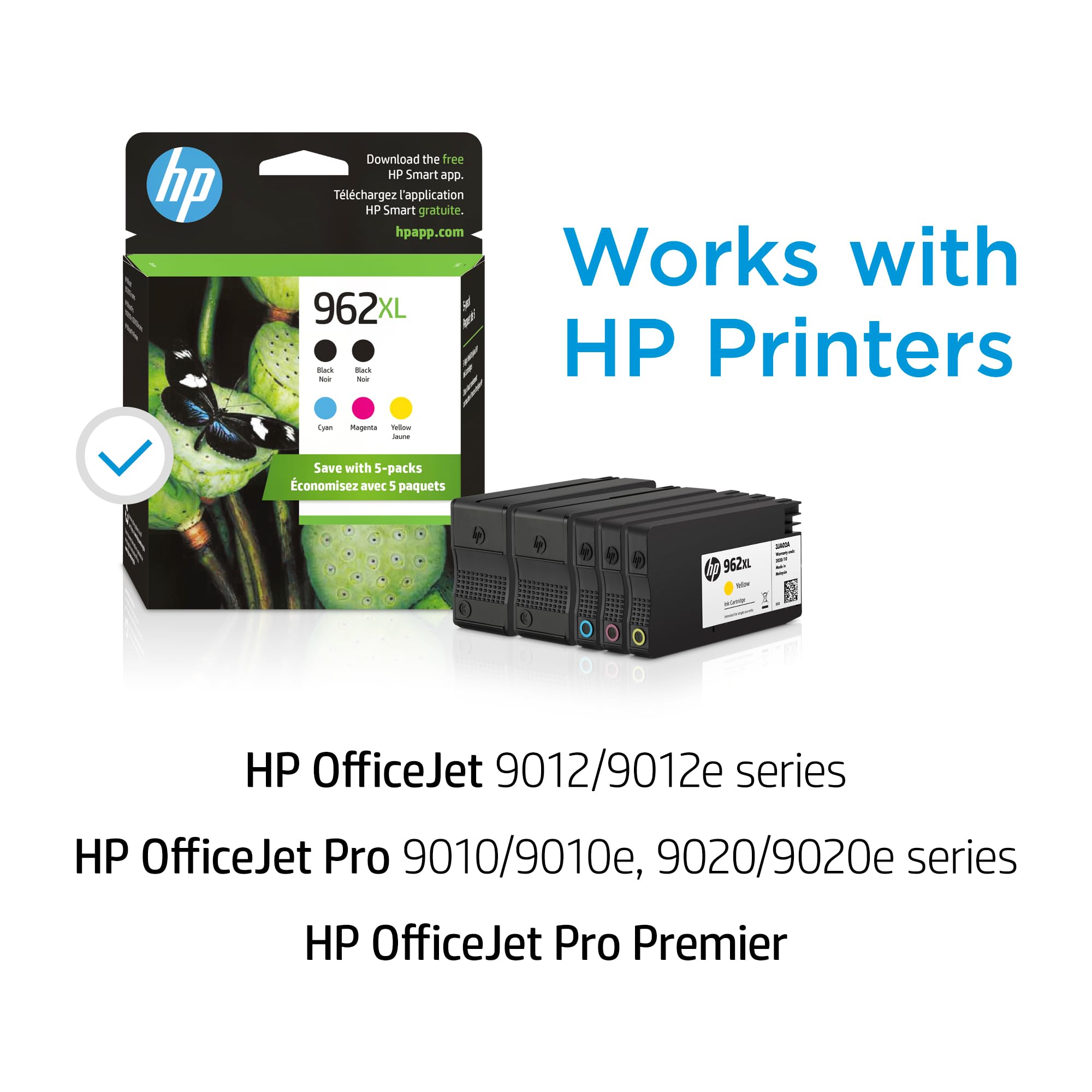 HP 962Xl / 962Xl (6Za57an) Ink Cartridges (Cyan Magenta Yellow Black) 5-Pack in Retail Packaging