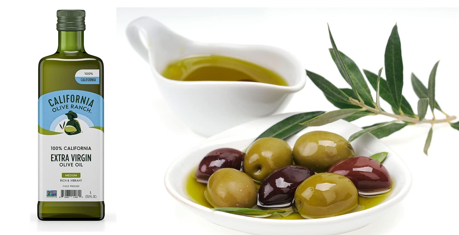 100% California Extra Virgin Olive Oil (MEDIUM) Rich & Vibrant Cold Press One Bottle 33.8 fl. oz/1L. each. By: California Olive Ranch