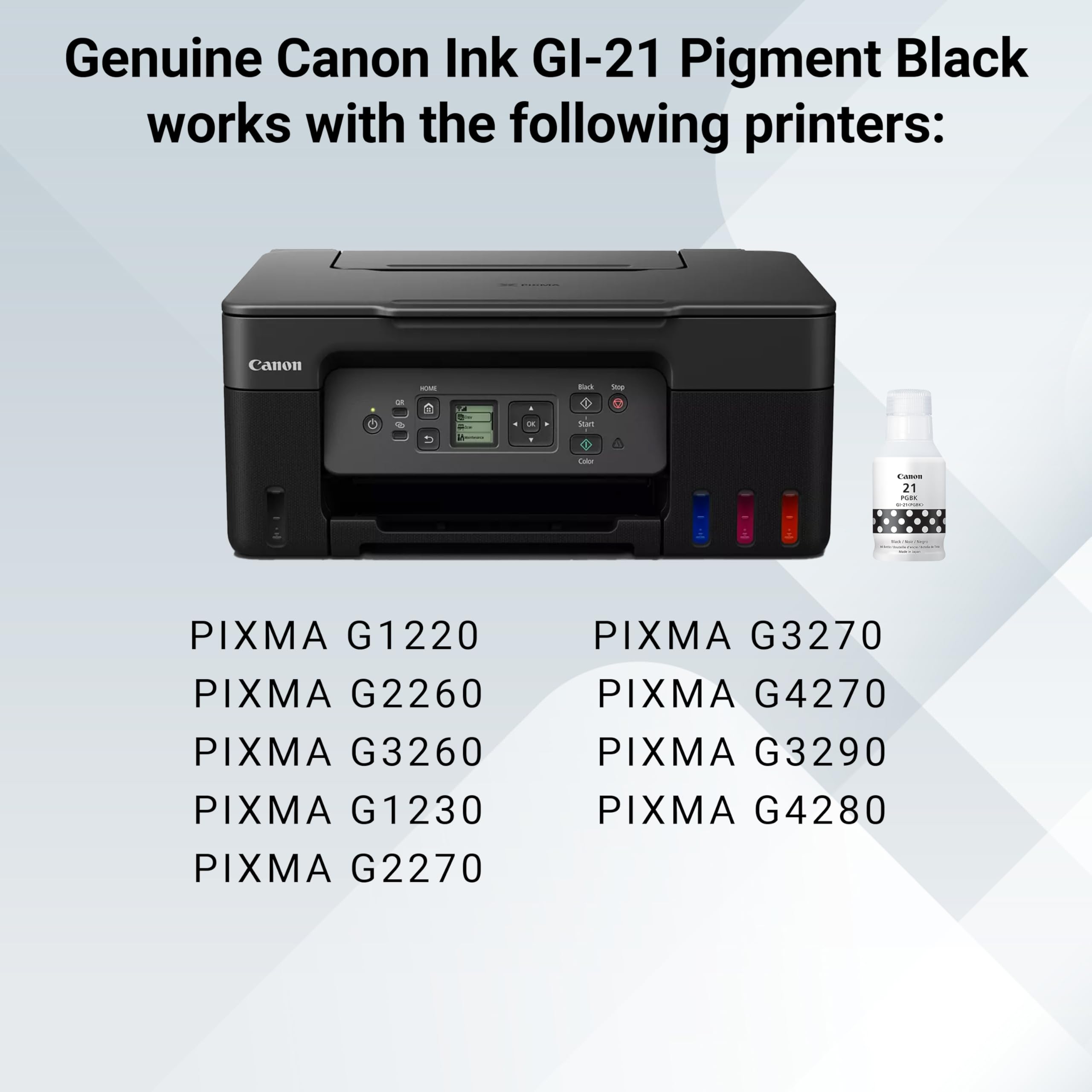 Canon GI-21 Pigment Black Ink Bottle, Compatible to G3260, G2260 and G1220 Supertank Printers (one Size)