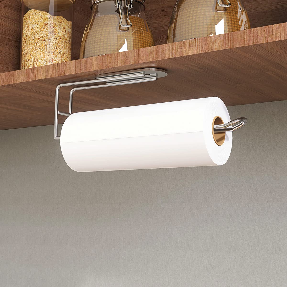 Paper Towel Holder Under Cabinet, H-SPACE Wall Mount Paper Towel for Kitchen, Self-Adhesive and Drilling Paper Towel Bar, Paper Towel Rack, SUS201 Stainless Steel 11 inch (Silver, 2PC)