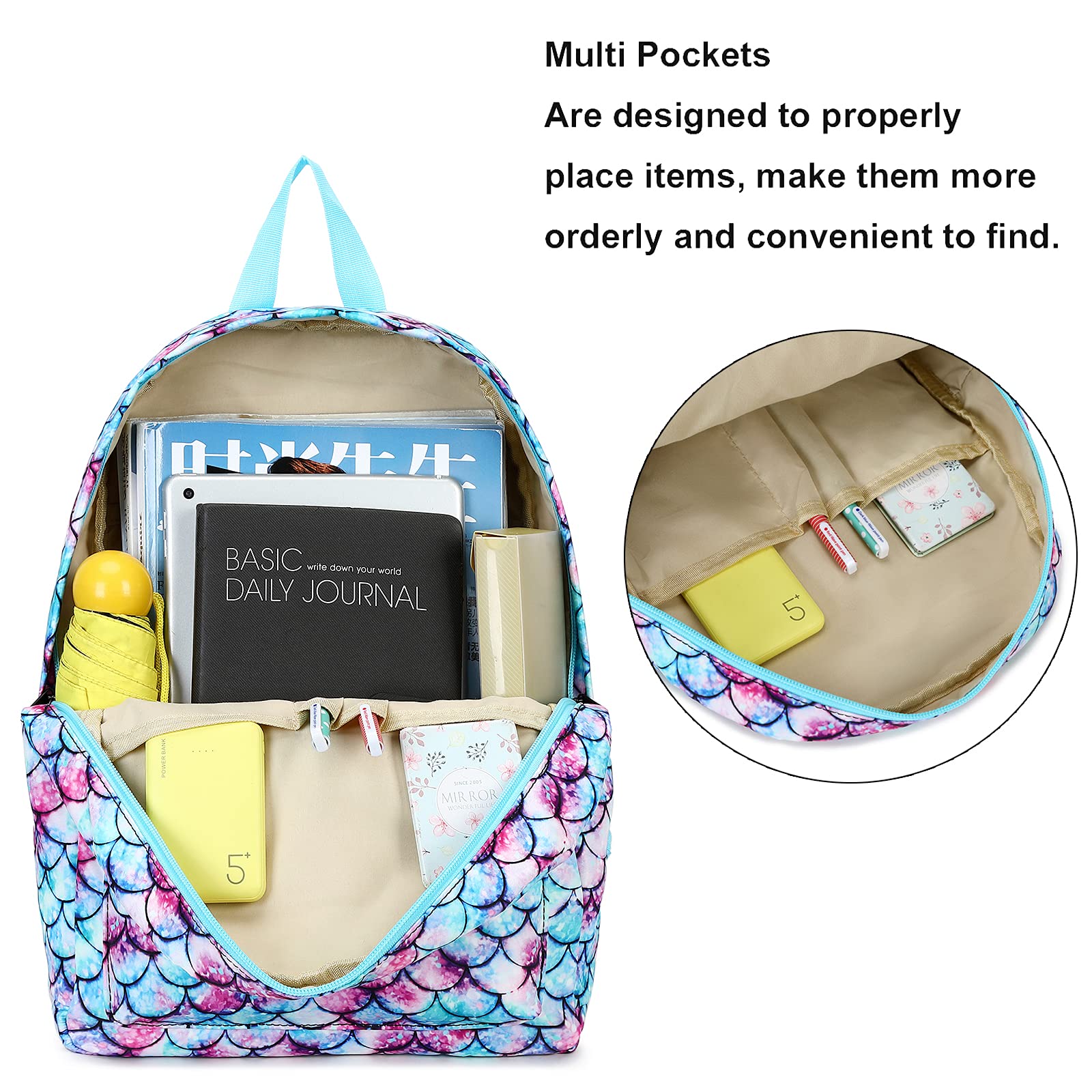 Girls Backpack Preschool School Bag for Kids Elementary Kindergarten Backpack Bookbag (Mermaid)