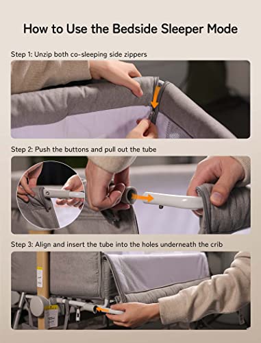 Baby Bassinet Bedside Sleeper, besrey Bedside Bassinet for Newborn Infant with Comfy Mattress, 9 Height Positions, Adjustable Bedside Crib with 360° Swivel Wheels, Bassinet Sleeper with Storage Basket