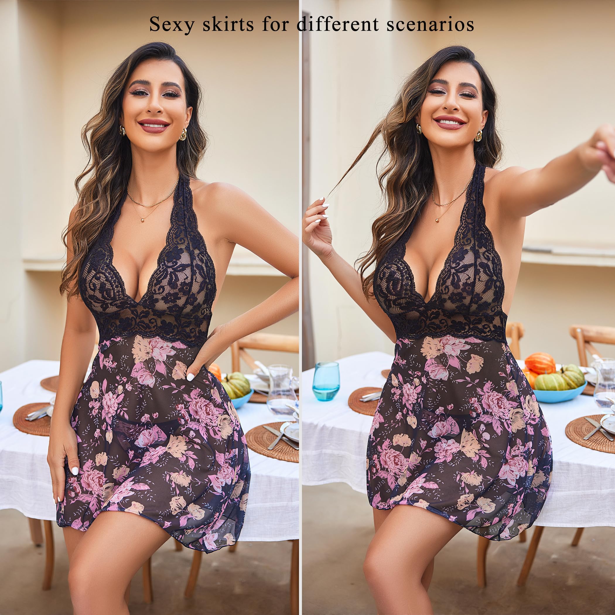 Avidlove Womens Lingerie Halter Lace Babydoll Mesh Sexy Lingerie Set Nightwear