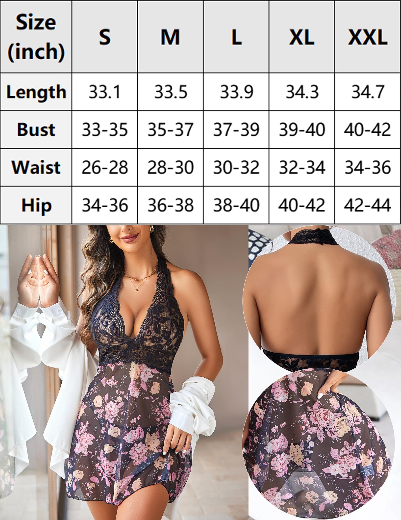 Avidlove Womens Lingerie Halter Lace Babydoll Mesh Sexy Lingerie Set Nightwear