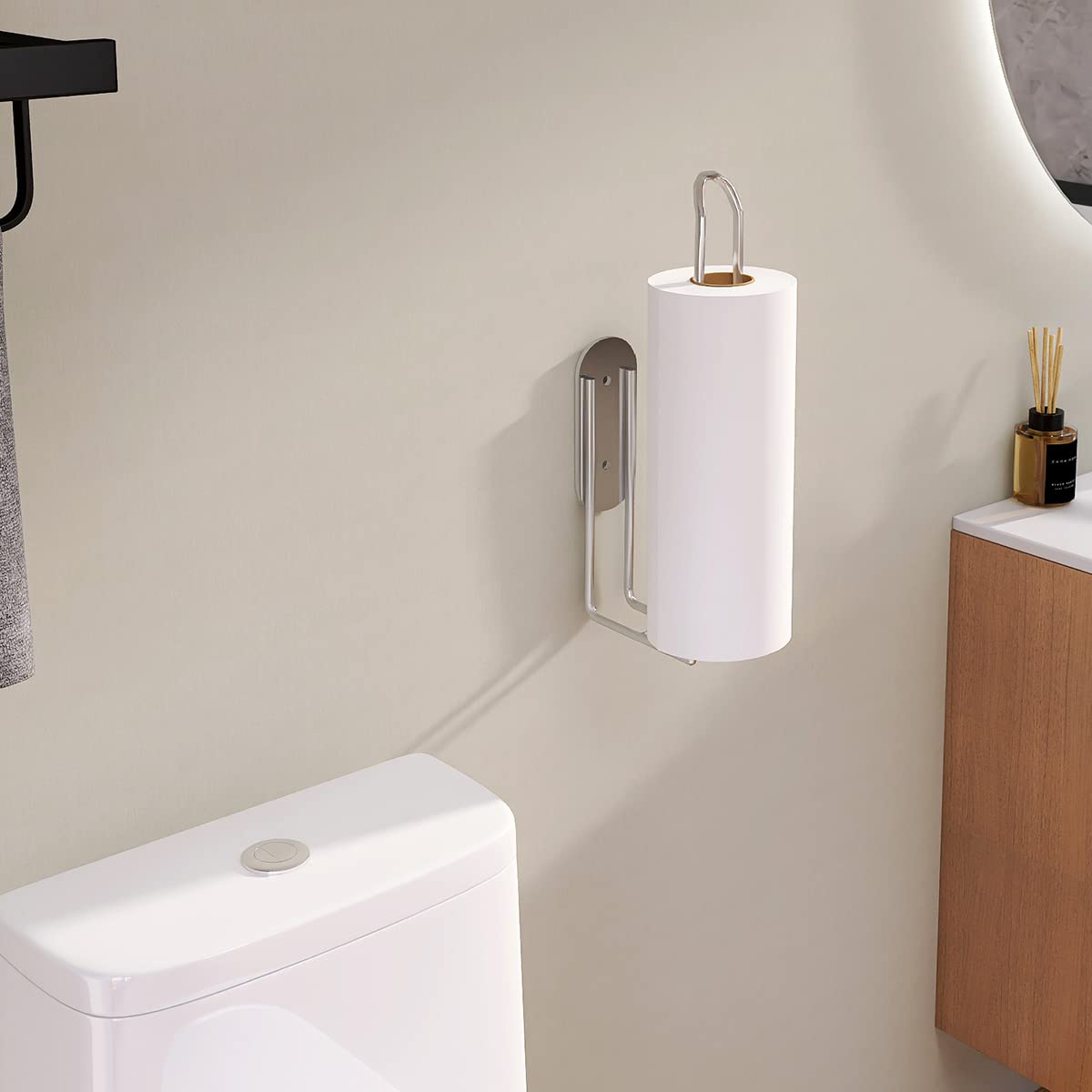 Paper Towel Holder Under Cabinet, H-SPACE Wall Mount Paper Towel for Kitchen, Self-Adhesive and Drilling Paper Towel Bar, Paper Towel Rack, SUS201 Stainless Steel 11 inch (Silver, 2PC)