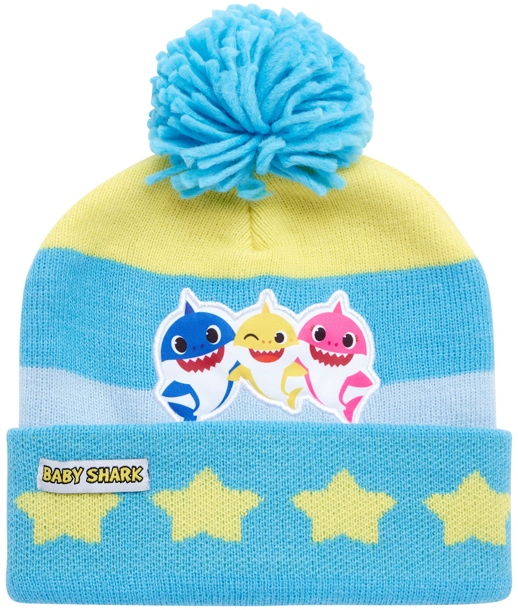 Nickelodeon Boys' Baby Shark Winter Hat and 2 Pairs of Mitten Set (Toddler), Size Age 2-4, Baby Shark Blue/Yellow Glove