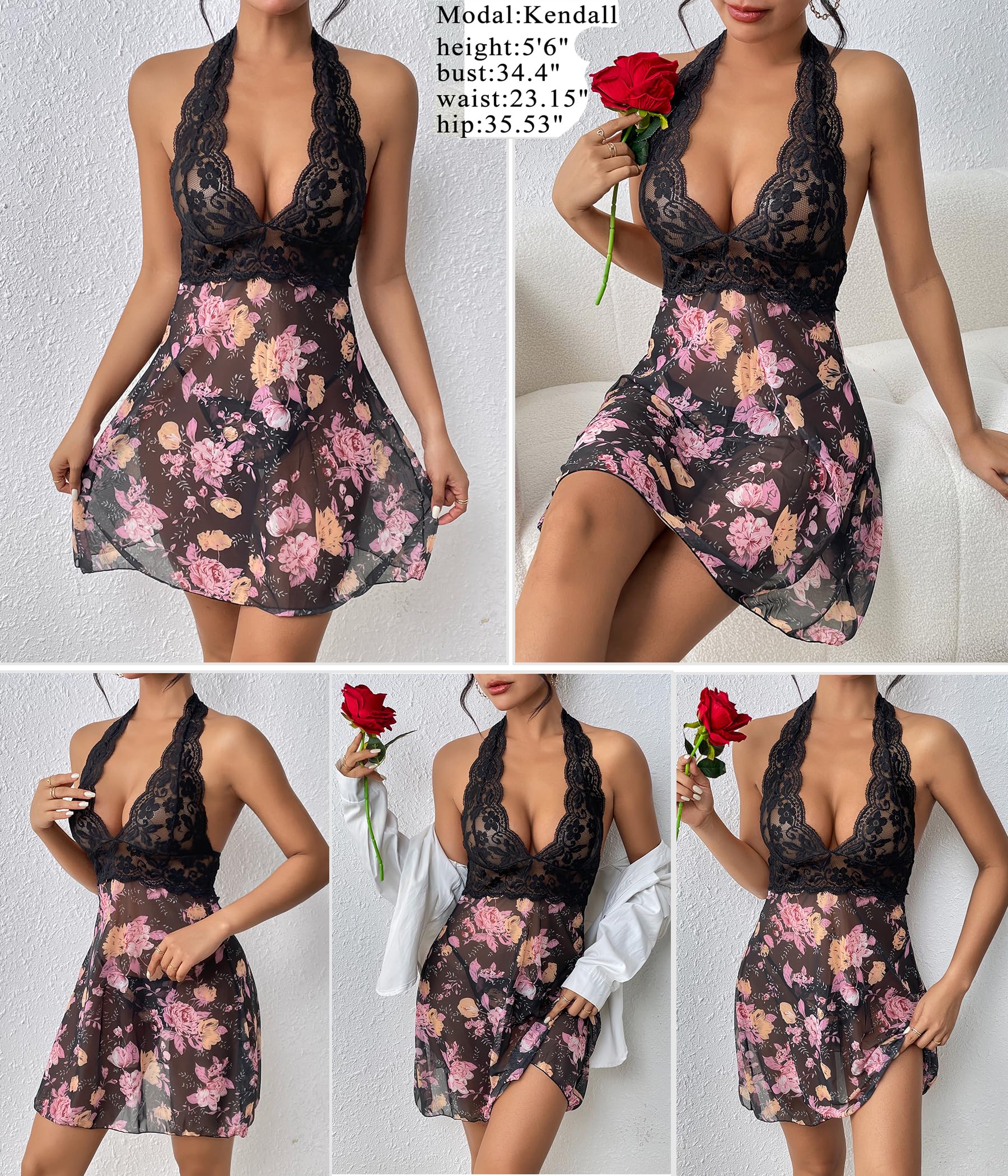 Avidlove Womens Lingerie Halter Lace Babydoll Mesh Sexy Lingerie Set Nightwear