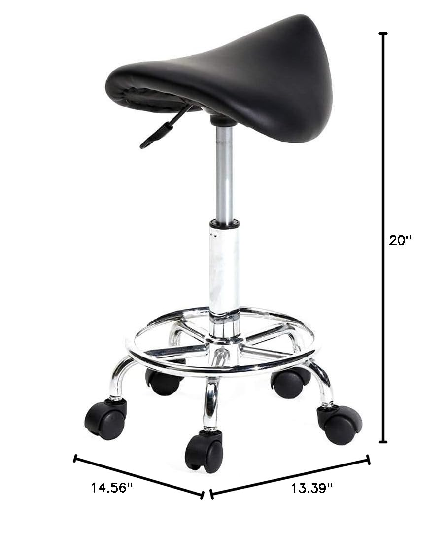 FRITHJILL Bar Stool,Rolling Hydraulic Ergonomic Saddle Seat Salon Barber Chair Saddle Stool Pedicure/Manicure Nail Technician Massage Stool | Black