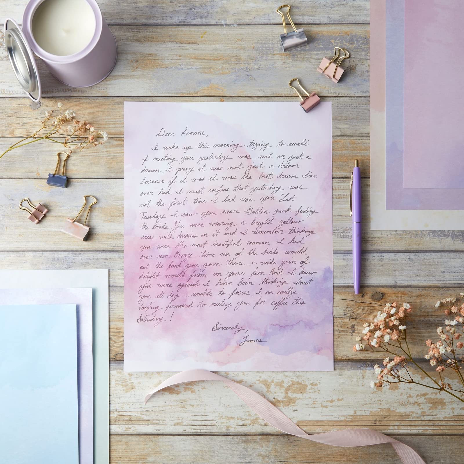 96 Sheets Watercolor Stationery Paper, Double-Sided, Colorful, Printer Friendly for Writing Letters and Invitations (8.5 x 11 Inches)