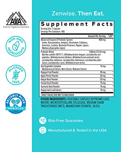 Zenwise Probiotic Digestive Multi Enzymes, Probiotics for Digestive Health, Bloating Relief for Women and Men, Enzymes for Digestion with Prebiotics and Probiotics for Gut Health - 100 Count