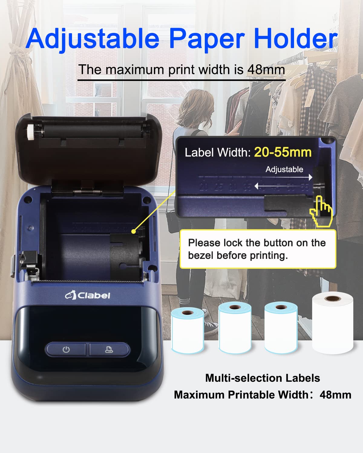 CLABEL Label Maker 300DPI, 230B Portable Barcode Label Printer for Address, Clothing, Retail, Jewelry, QR, Code, Small Business, Compatible with Android & iOS System Use for Home & Office, Black