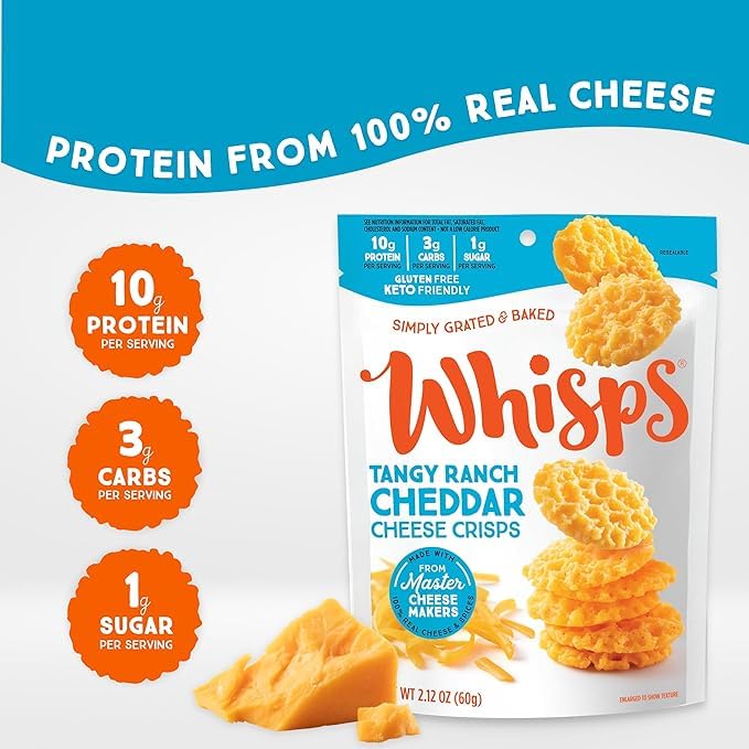 Whisps Cheese Crisps Tangy Ranch | Protein Chips | Healthy Snacks | Protein Snacks, Gluten Free, High Protein, Low Carb Keto Food (2.12 Oz, 3 Pack)